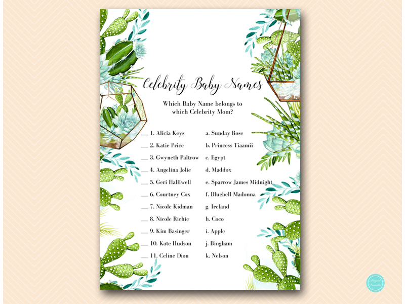 Succulent and Cactus Baby Shower Games – Printabell • Express