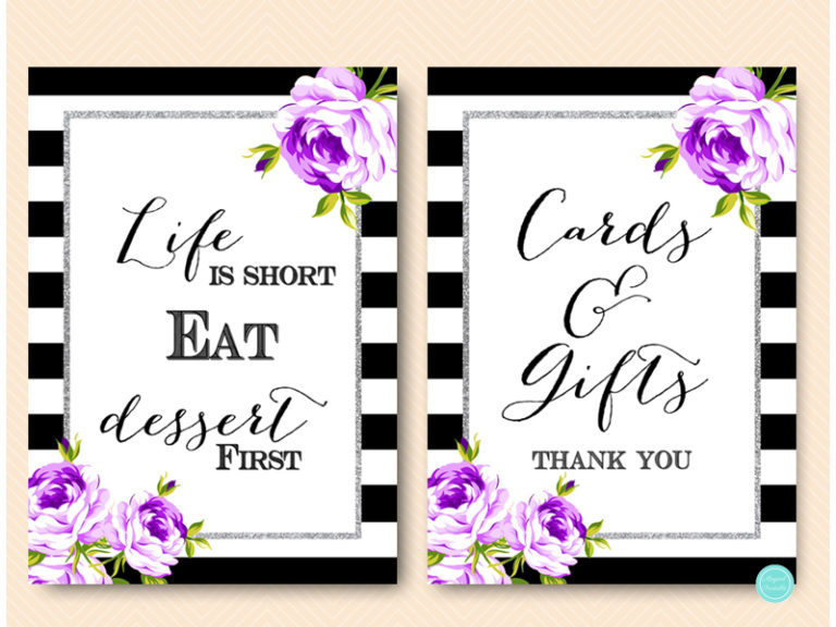 Purple Floral and Silver Bridal Shower Games Signs – Printabell • Express