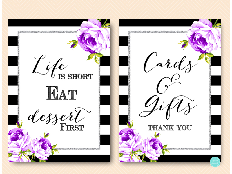 Purple Floral and Silver Bridal Shower Games Signs – Printabell • Express