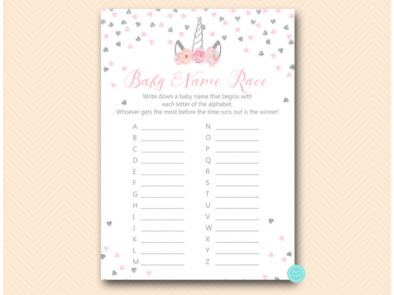 Pink Silver Unicorn Baby Shower Games Package – Printabell • Express