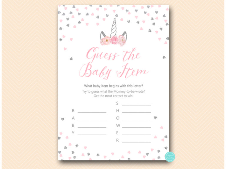 Pink Silver Unicorn Baby Shower Games Package – Printabell • Express