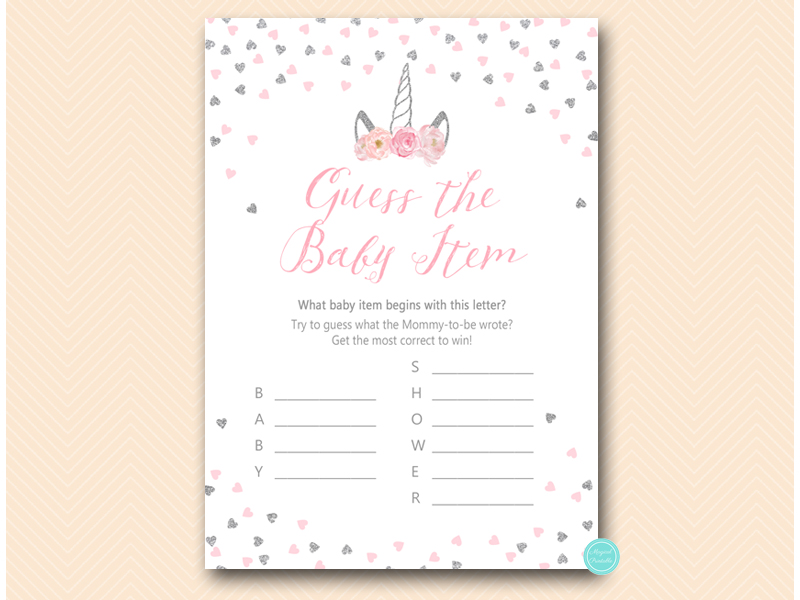 Pink Silver Unicorn Baby Shower Games Package – Printabell • Express