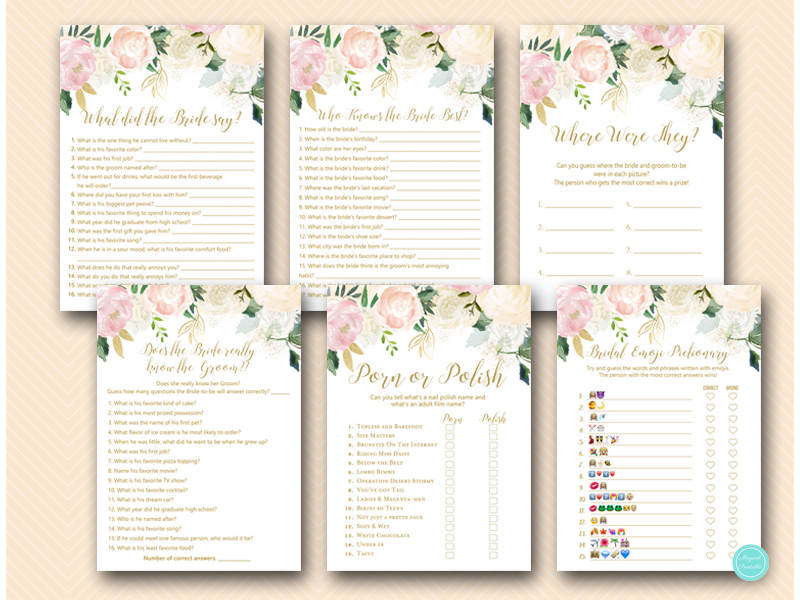 Pink Blush and Bluff Floral Bridal Shower Games – Printabell • Express