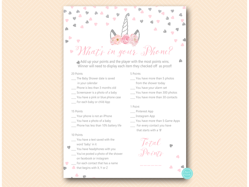 Pink and Silver Unicorn Baby Shower Games – Printabell • Express