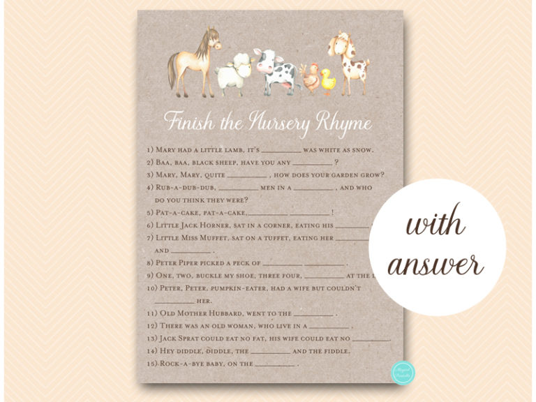 Farm Animals Baby Shower Games Pack – Printabell • Express