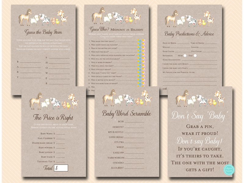 Farm Animals Baby Shower Games Pack – Printabell • Express